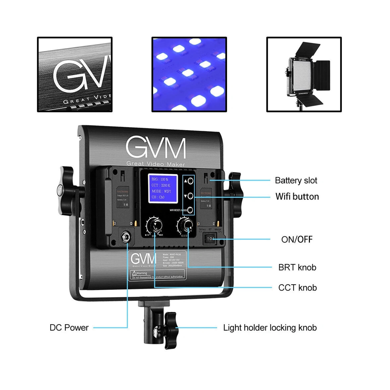 GVM 800D-RGB-II LED Kit 3 Lampi Video cu Softbox-F64.ro - F64.ro